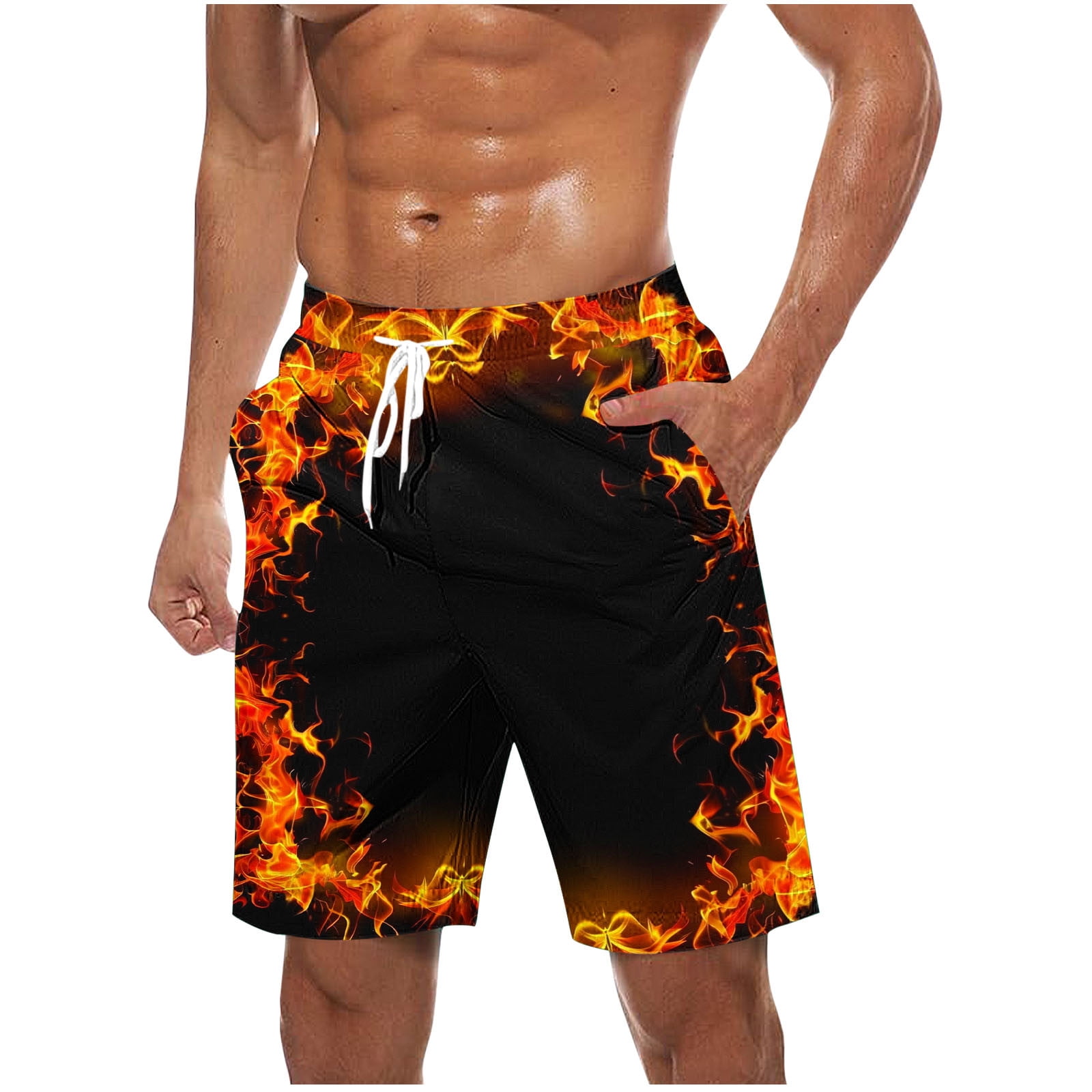 Burnt Orange Shorts for Mens Summer Fall Fire Graphic Loose Fit Beach ...