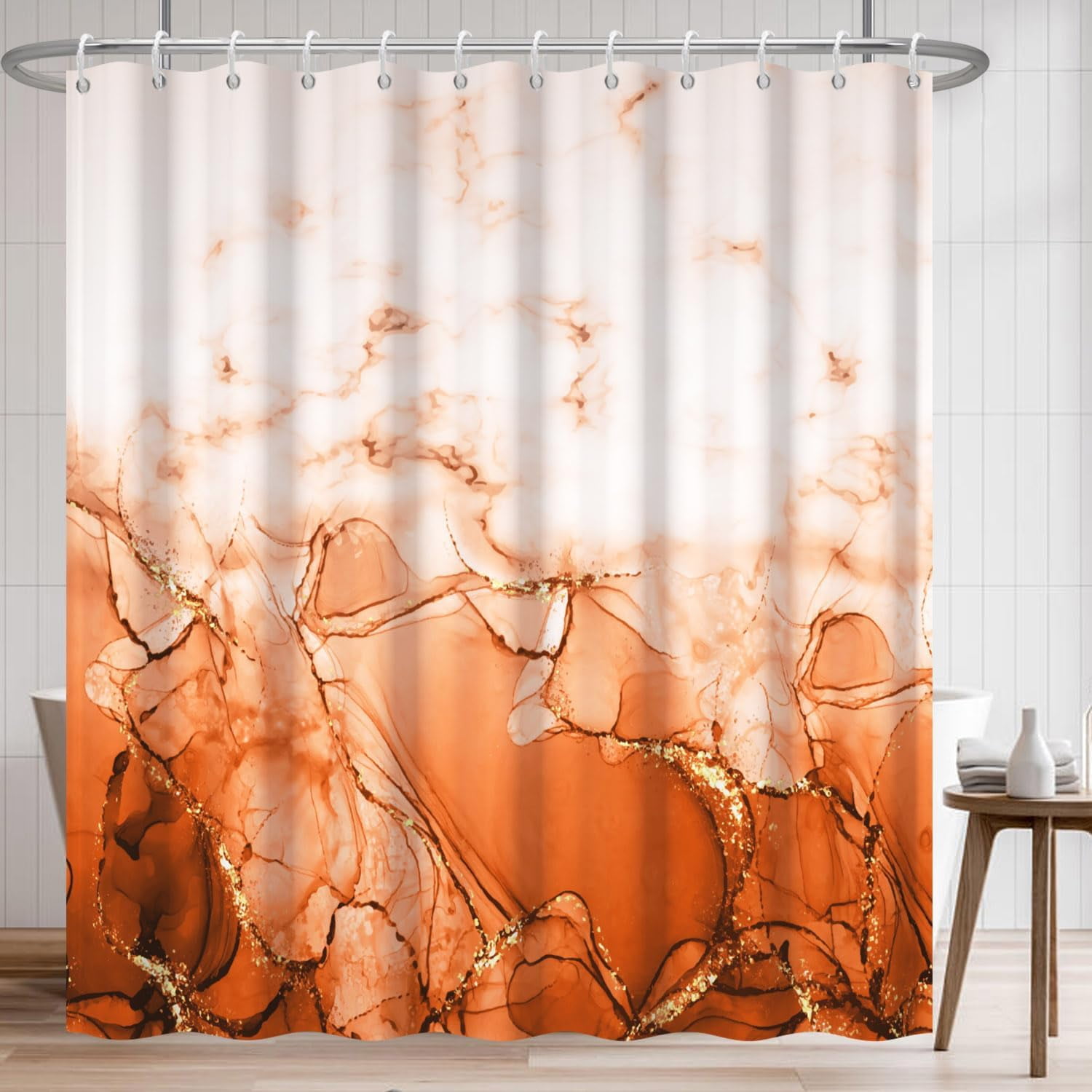 Burnt Orange Shower Curtain, Abstract Marble Shower Curtain for ...