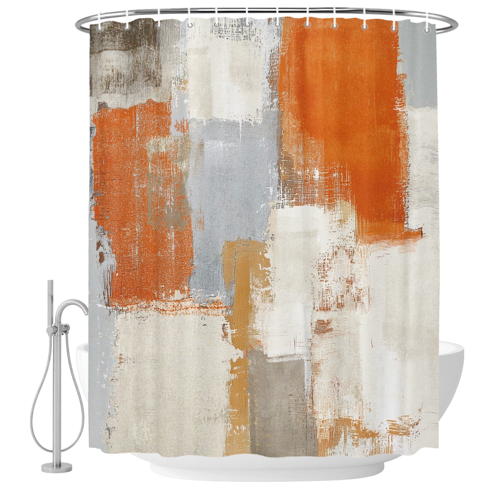 Burnt Orange Shower Curtain, Modern Geometric Grey Oil Painting ...