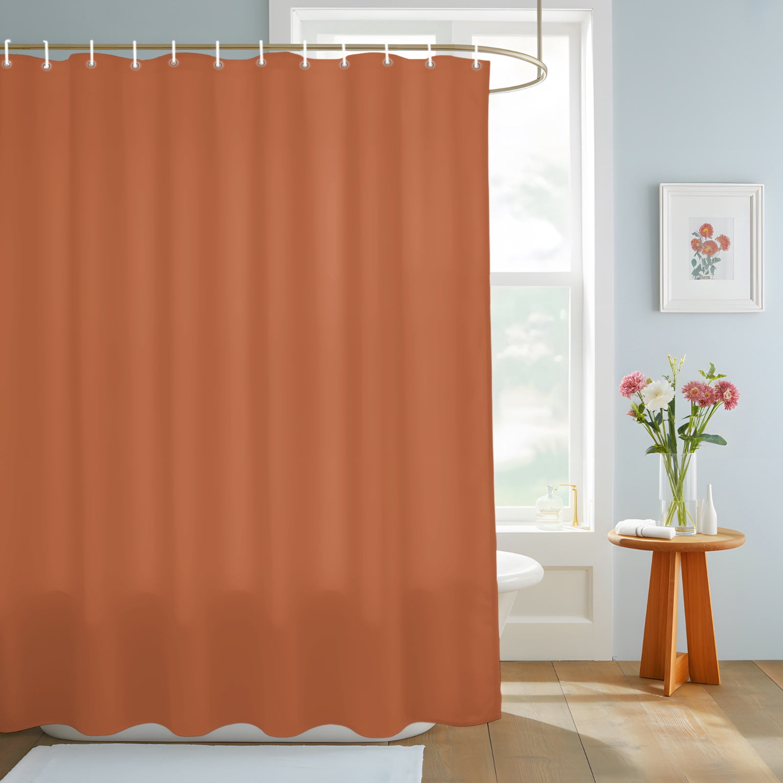 Burnt Orange Shower Curtain, Modern Solid Color Waterproof Washable ...