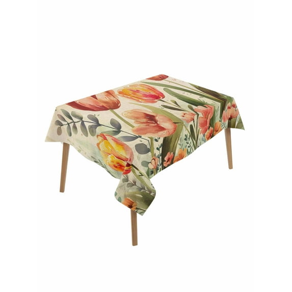 Burnt Orange Spring Floral Table Cloth, Summer Botanical Tulip Vintage ...