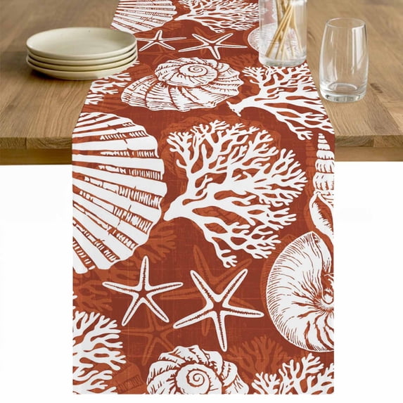 Burnt Orange Starfish Coastal Cotton Linen Rectangle Table Runners 13 ...