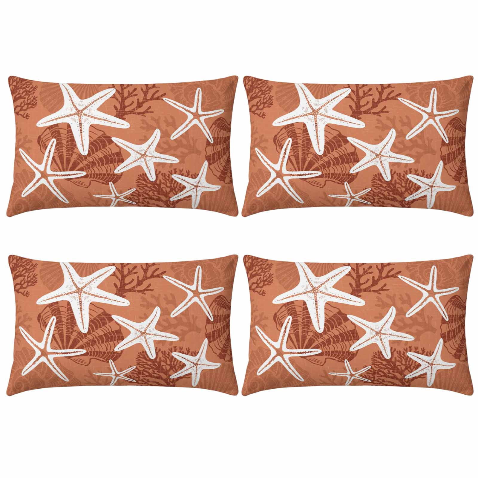 Burnt Orange Starfish Lumbar Pillow Covers 12 x 20 Inch Pillow Covers ...