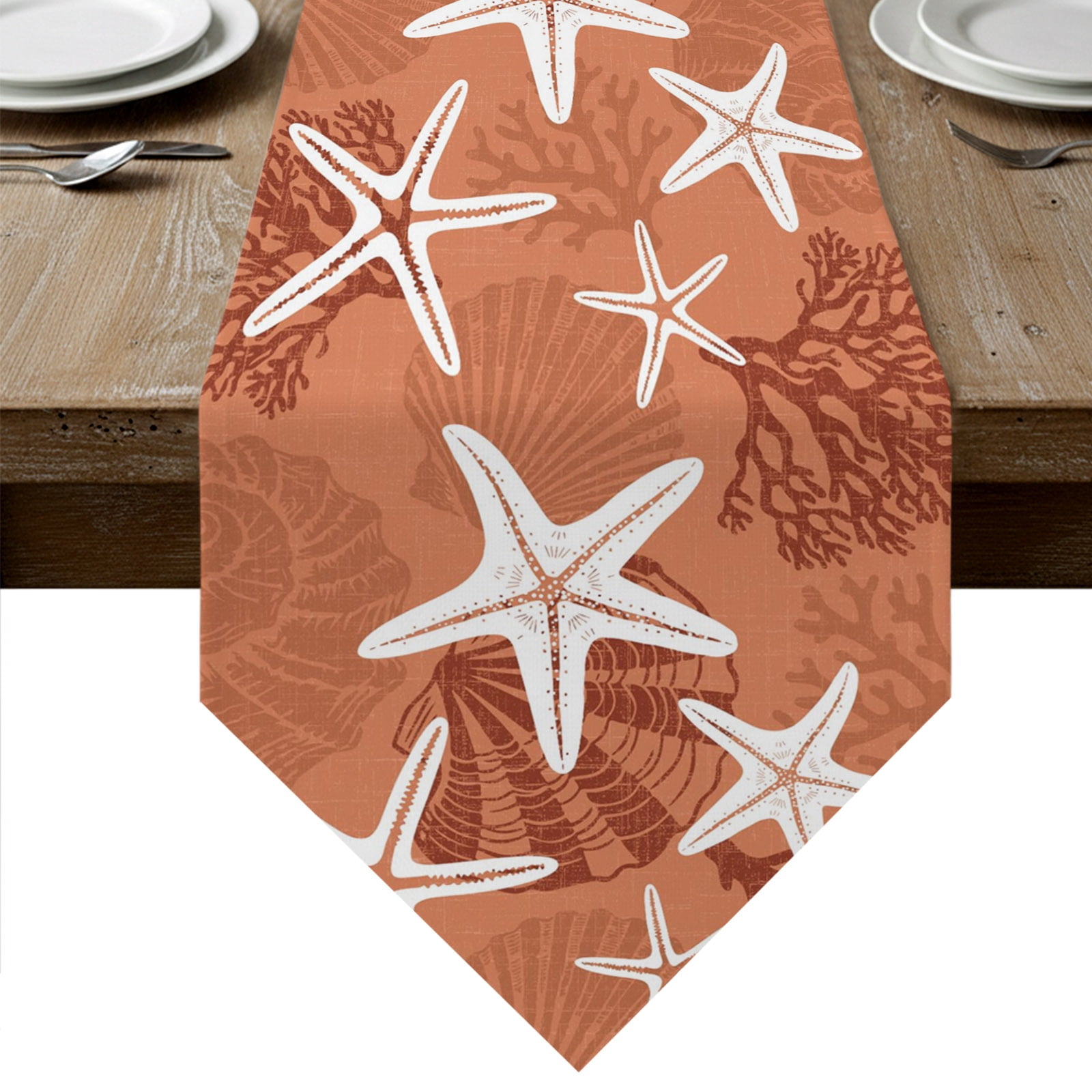 Burnt Orange Starfish Table Runner Linen Burlap Table Runner 36 Inches ...