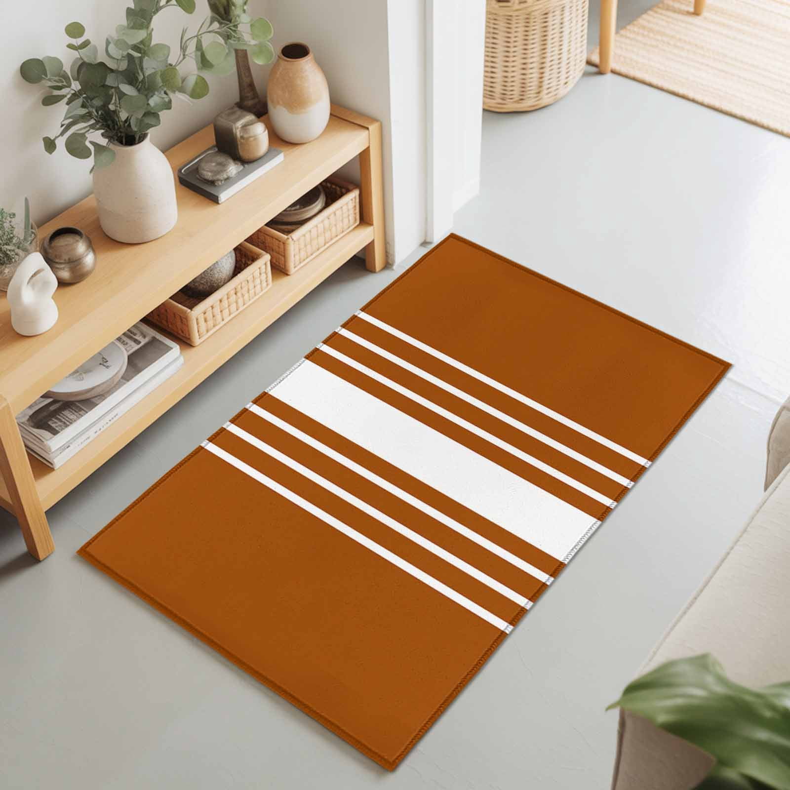 Burnt Orange Stripe Rectangle Area Rug 2x3ft,Living Room Rug Non-Slip ...