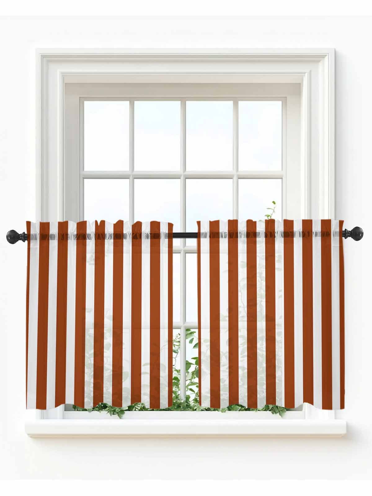 Burnt Orange Stripe Tier Curtains 24 Inch Length,Sheer Curtains for ...