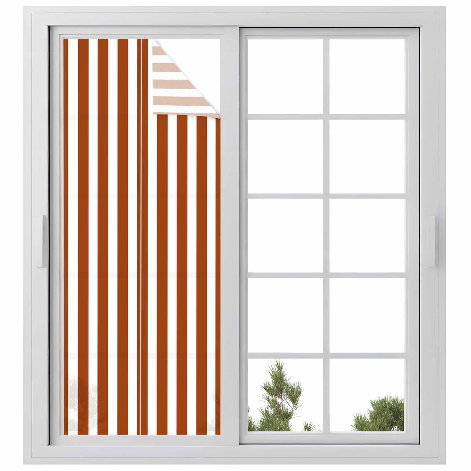 Burnt Orange Stripe Window Privacy Film, Farmhouse Striped Abstract Art ...
