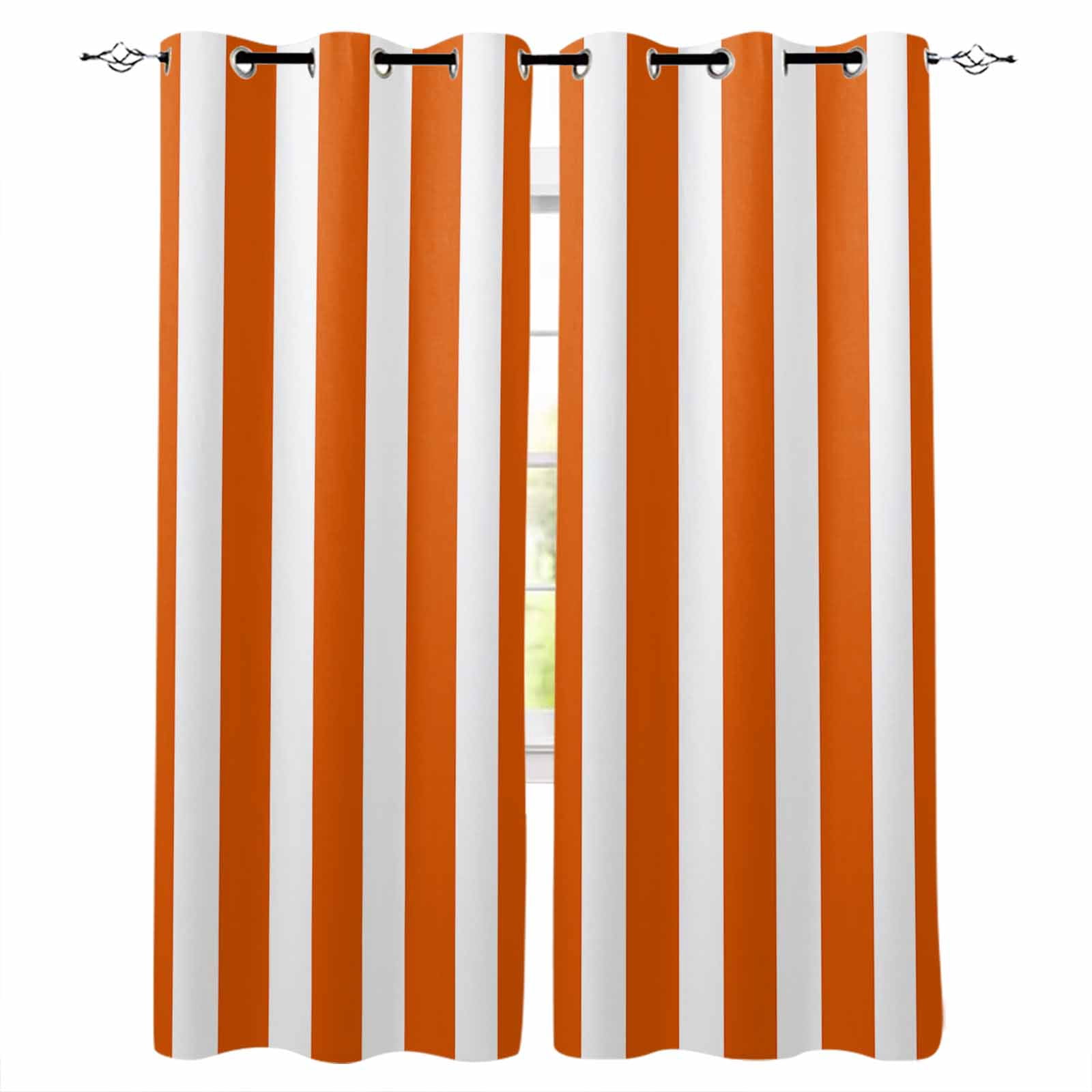 Burnt Orange Striped Blackout Curtains 45 Inches Long, Thanksgiving ...