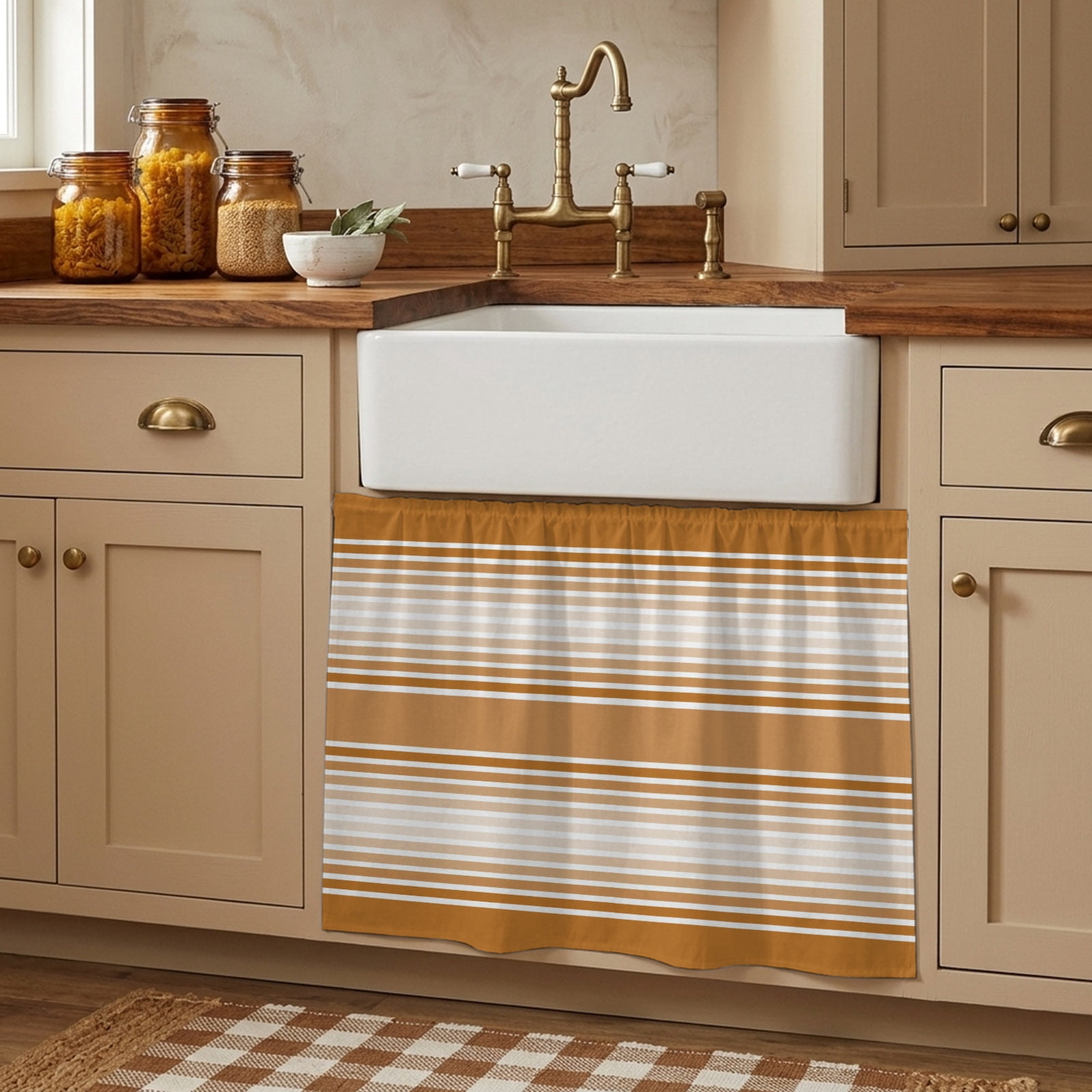 Burnt Orange Striped Cabinet Curtains 28"W x 35L, Orange Ombre ...
