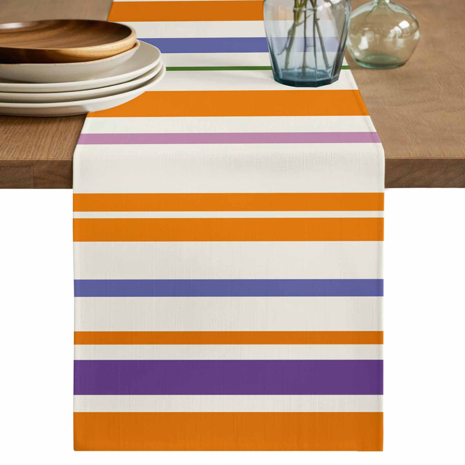Burnt Orange Striped Cotton Linen Table Runner for Dining Kitchen ...