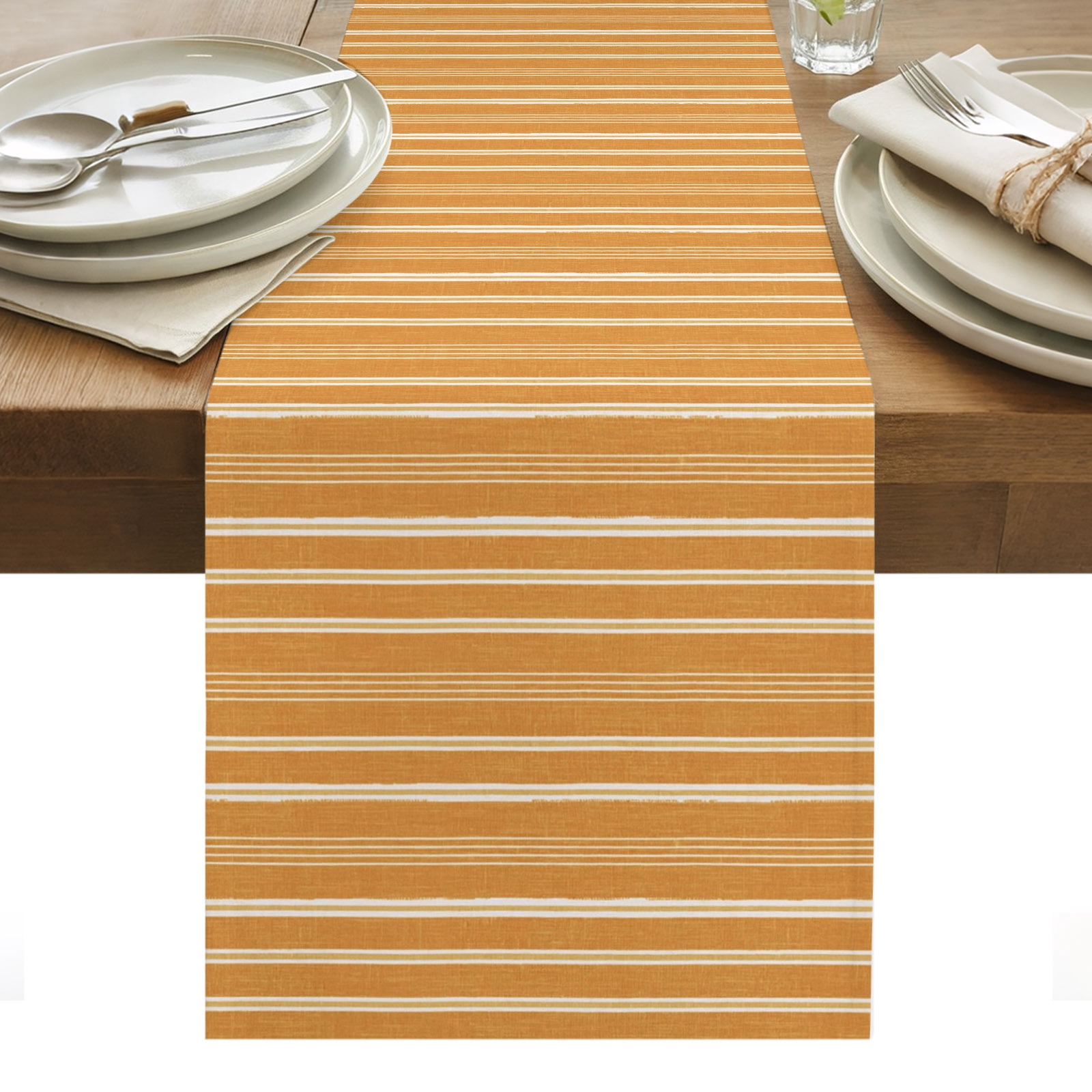 Burnt Orange Striped Cotton Linen Table Runner Minimalism Stripes ...