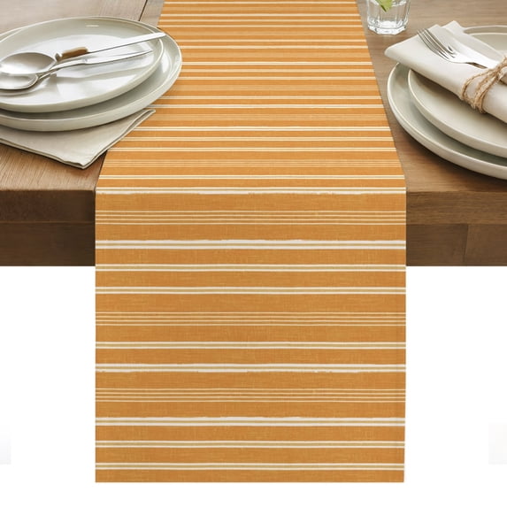Burnt Orange Striped Cotton Linen Table Runner Minimalism Stripes ...
