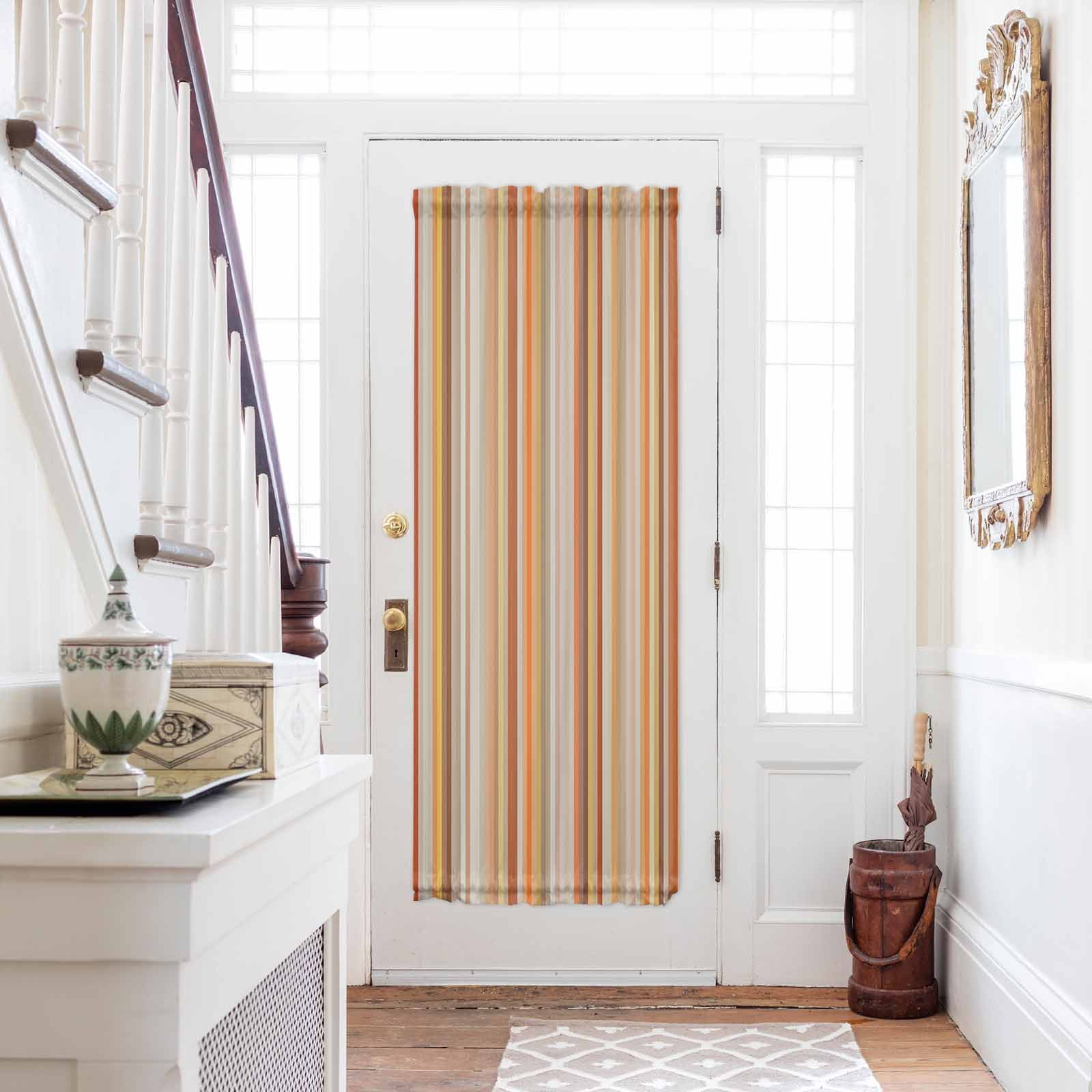 Burnt Orange Striped Door Curtains for Door Window, French Sidelight ...