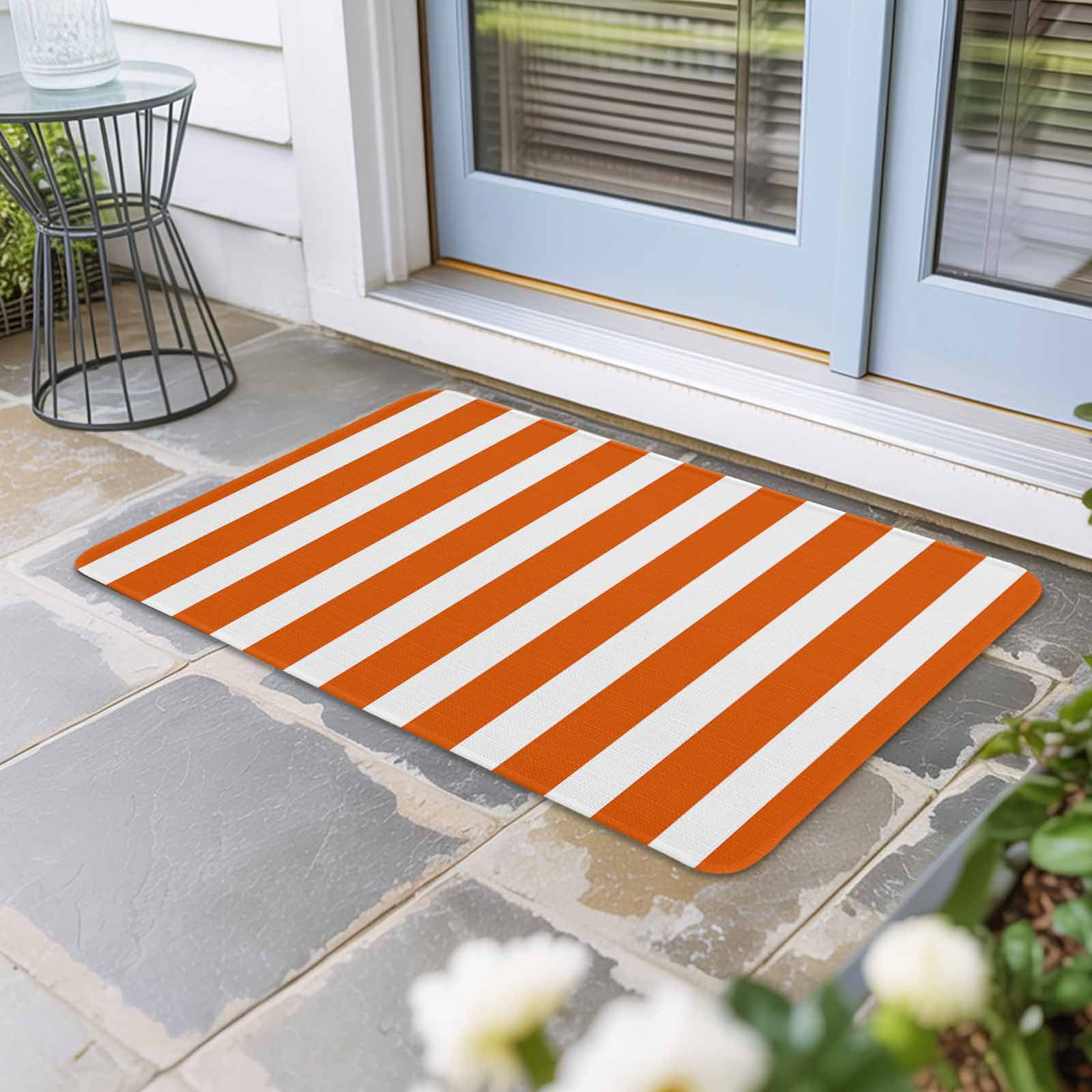 Burnt Orange Striped Door Mat Indoor Outdoor, Thanksgiving Orange White ...