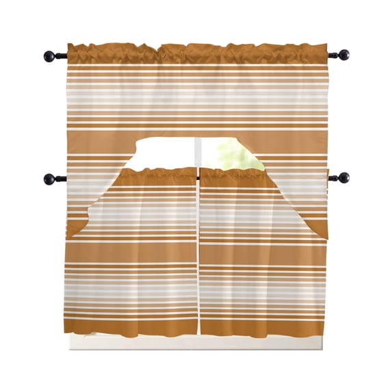 Burnt Orange Striped Kitchen Curtains Sets for Windows 3 Piece, Orange ...