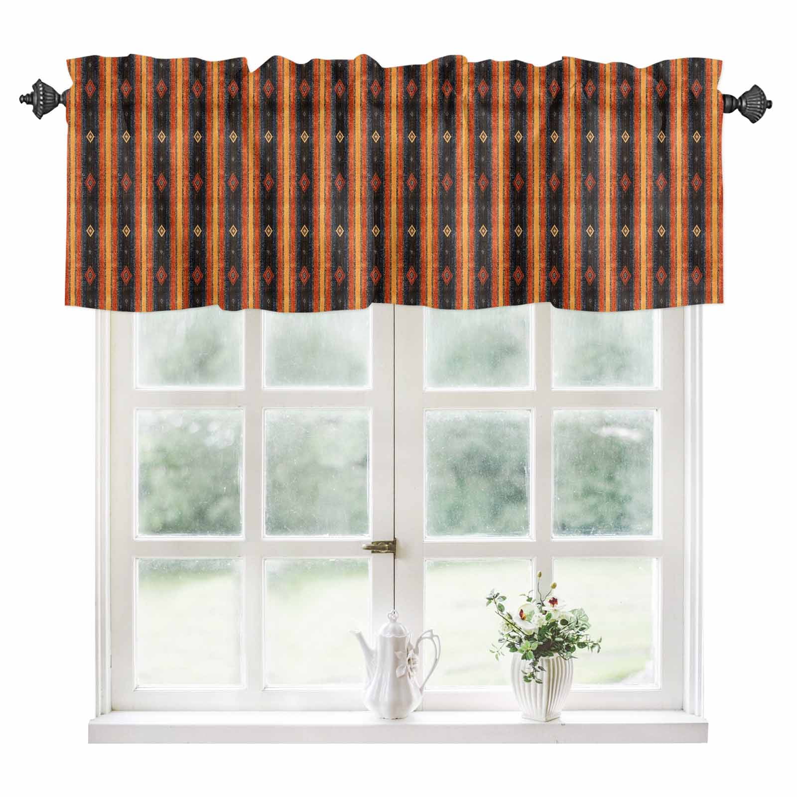 Burnt Orange Striped Kitchen Valances for Windows 42x12 Inch Kitchen Curtains Valances Rod ...