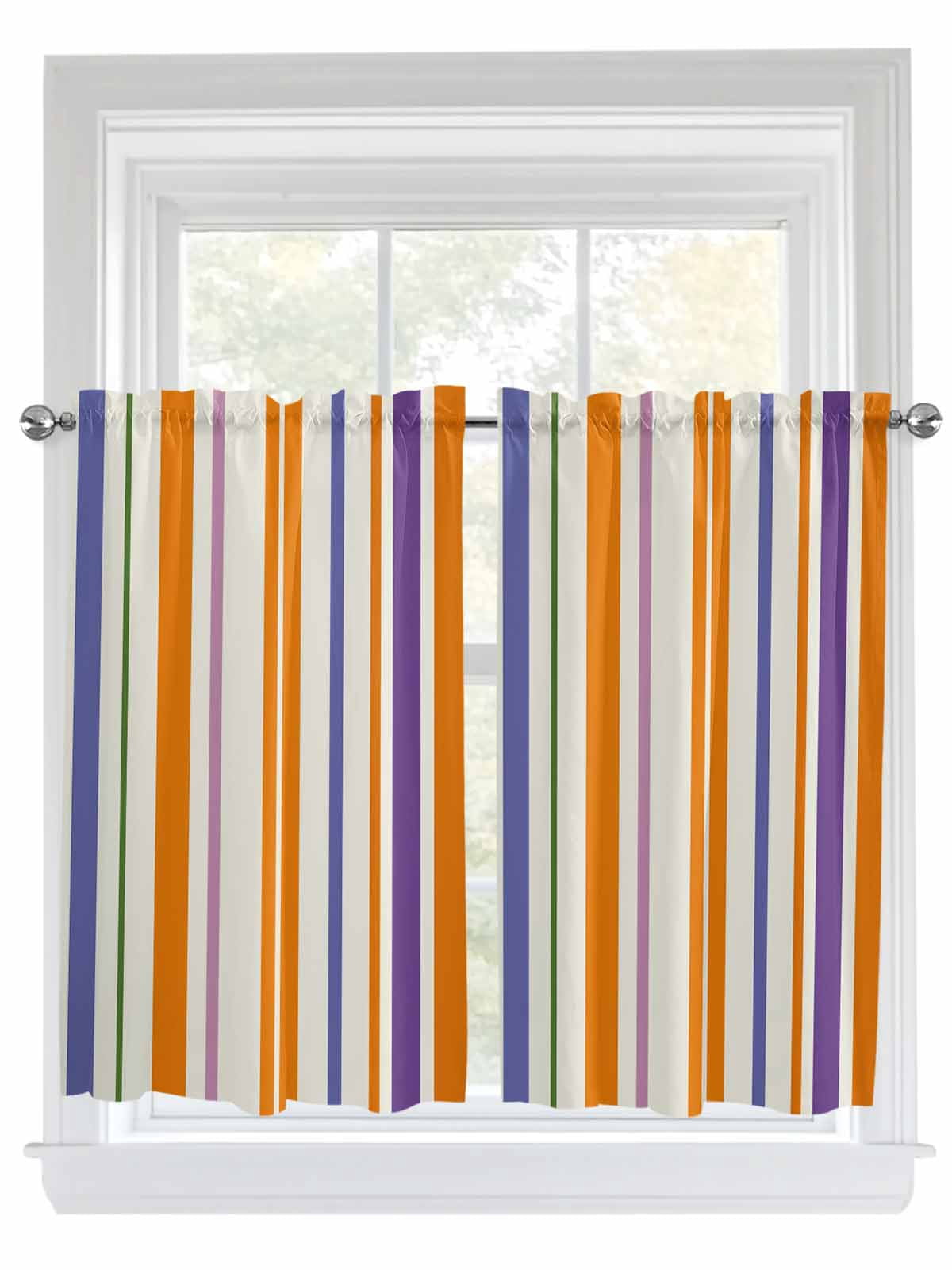 Burnt Orange Striped Living Room Curtains 2 Panel, Farmhouse Thin Line ...