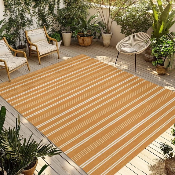 Burnt Orange Striped Outdoor Rug, Minimalism Stripes Modern Vintage ...