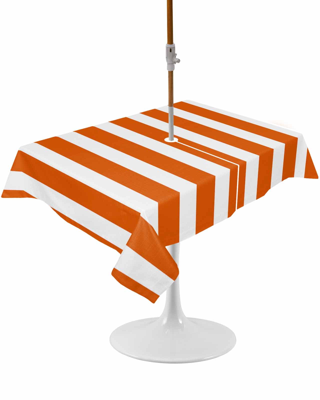 Burnt Orange Striped Rectangle Outdoor Tablecloth, Waterproof Table ...