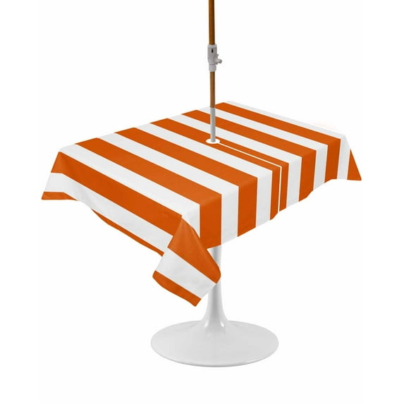 Burnt Orange Striped Rectangle Outdoor Tablecloth, Waterproof Table ...