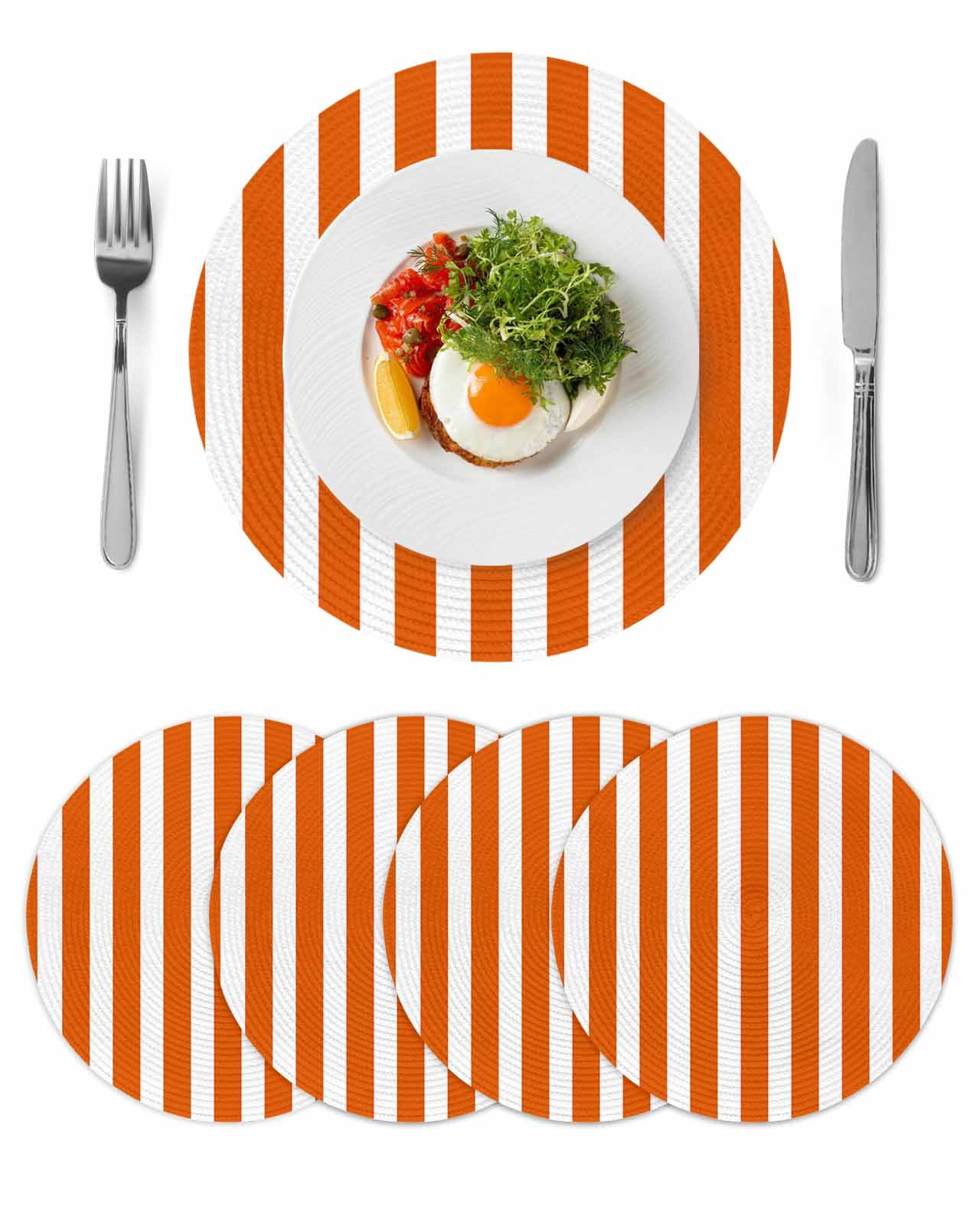 Burnt Orange Striped Round Placemats Set of 4, Braided Polypropylene ...