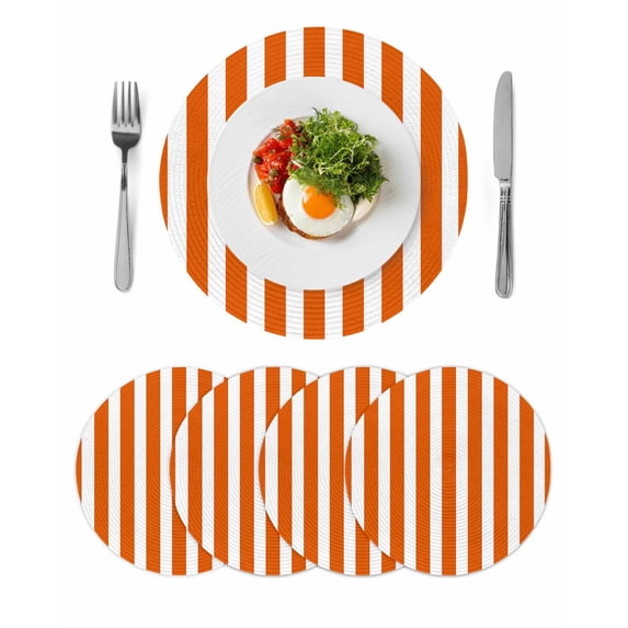 Burnt Orange Striped Round Placemats Set of 4, Braided Polypropylene ...
