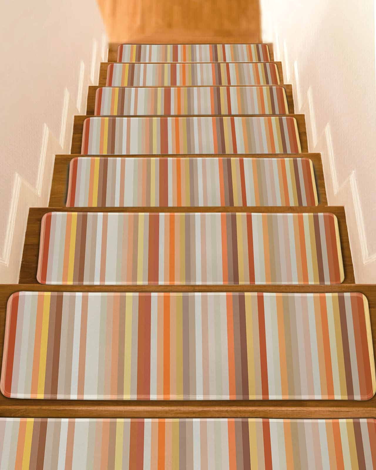 Burnt Orange Striped Stair Treads for Wooden Steps Indoor Runner Rug ...