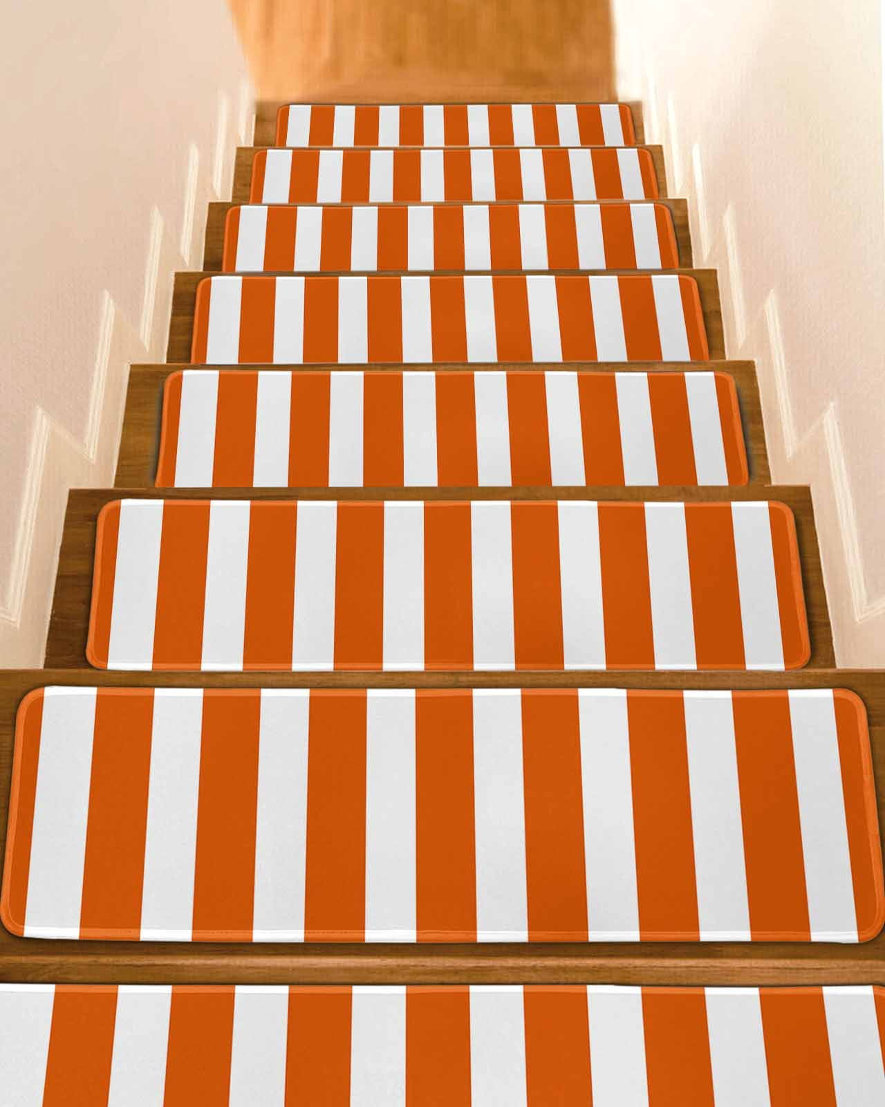 Burnt Orange Striped Stair Treads for Wooden Steps Indoor Runner Rug ...