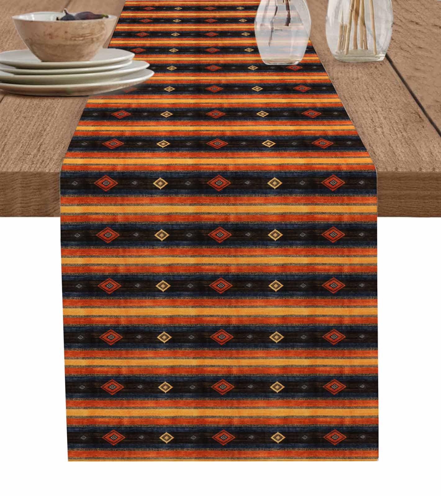 Burnt Orange Striped Table Runner Cotton Linen 108 Inch Holiday Dresser Scarves, Modern ...