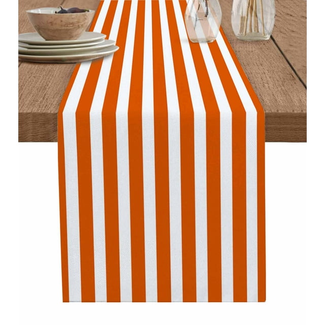 Burnt Orange Striped Table Runner Thanksgiving Orange White Stripes ...