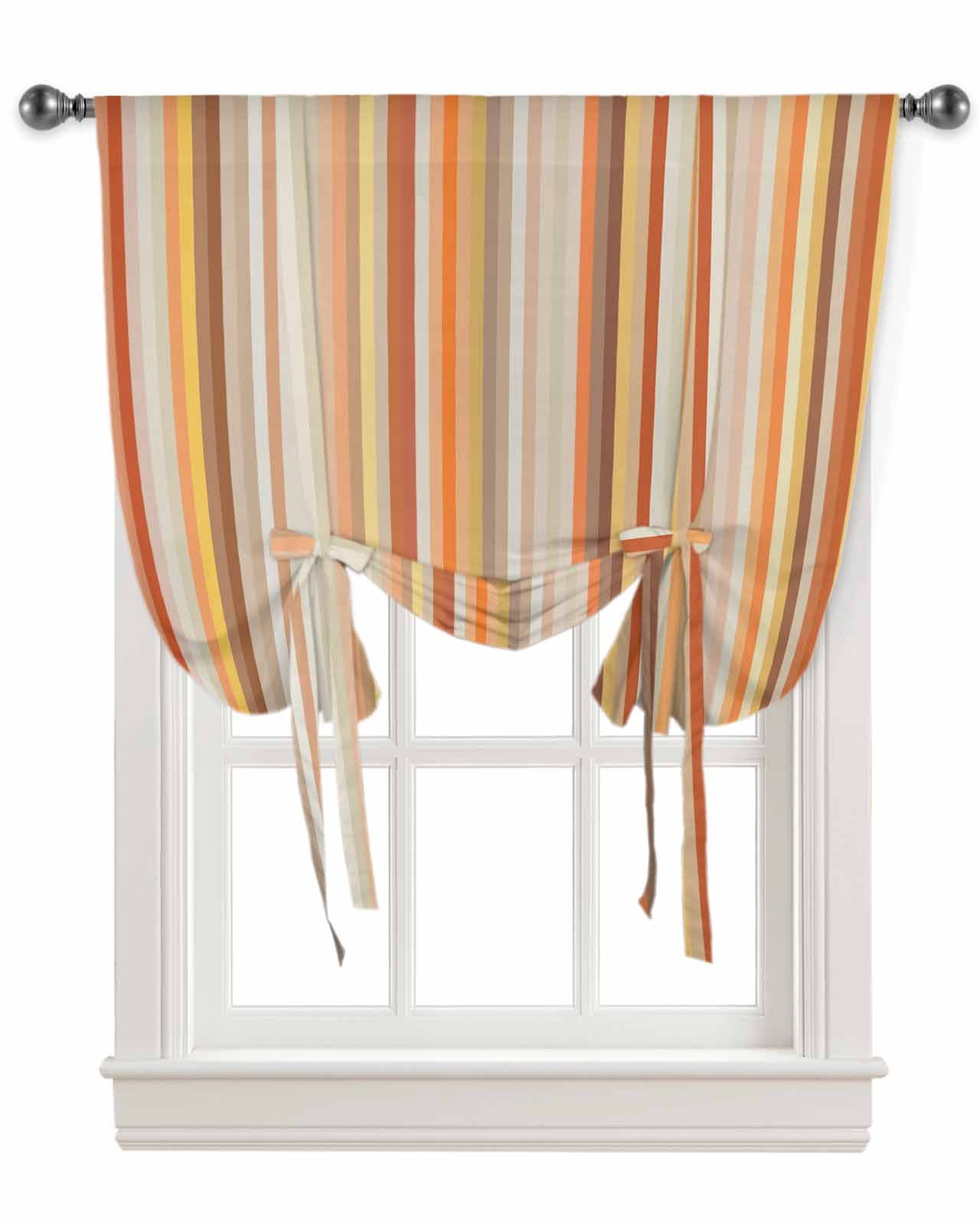 Burnt Orange Striped Tie Up Curtains for Kitchen Bathroom Bedroom ...