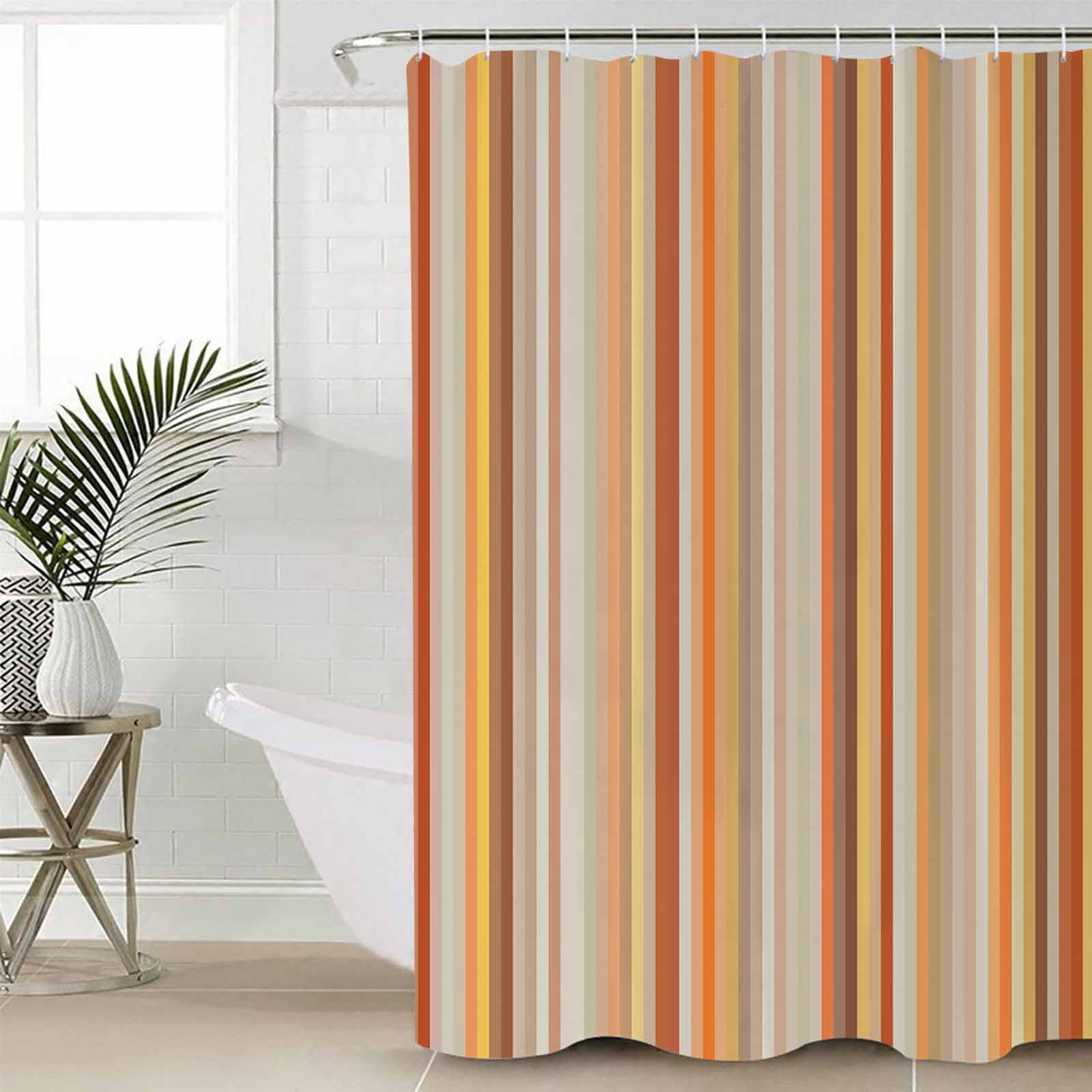 Burnt Orange Striped Waterproof Fabric Shower Curtain, Farmhouse Orange ...