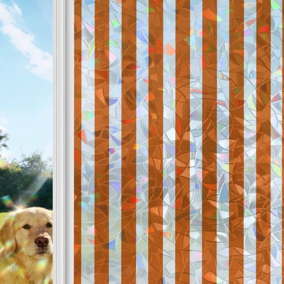 Burnt Orange Striped Window Privacy Film Stain Glass,Reusable ...