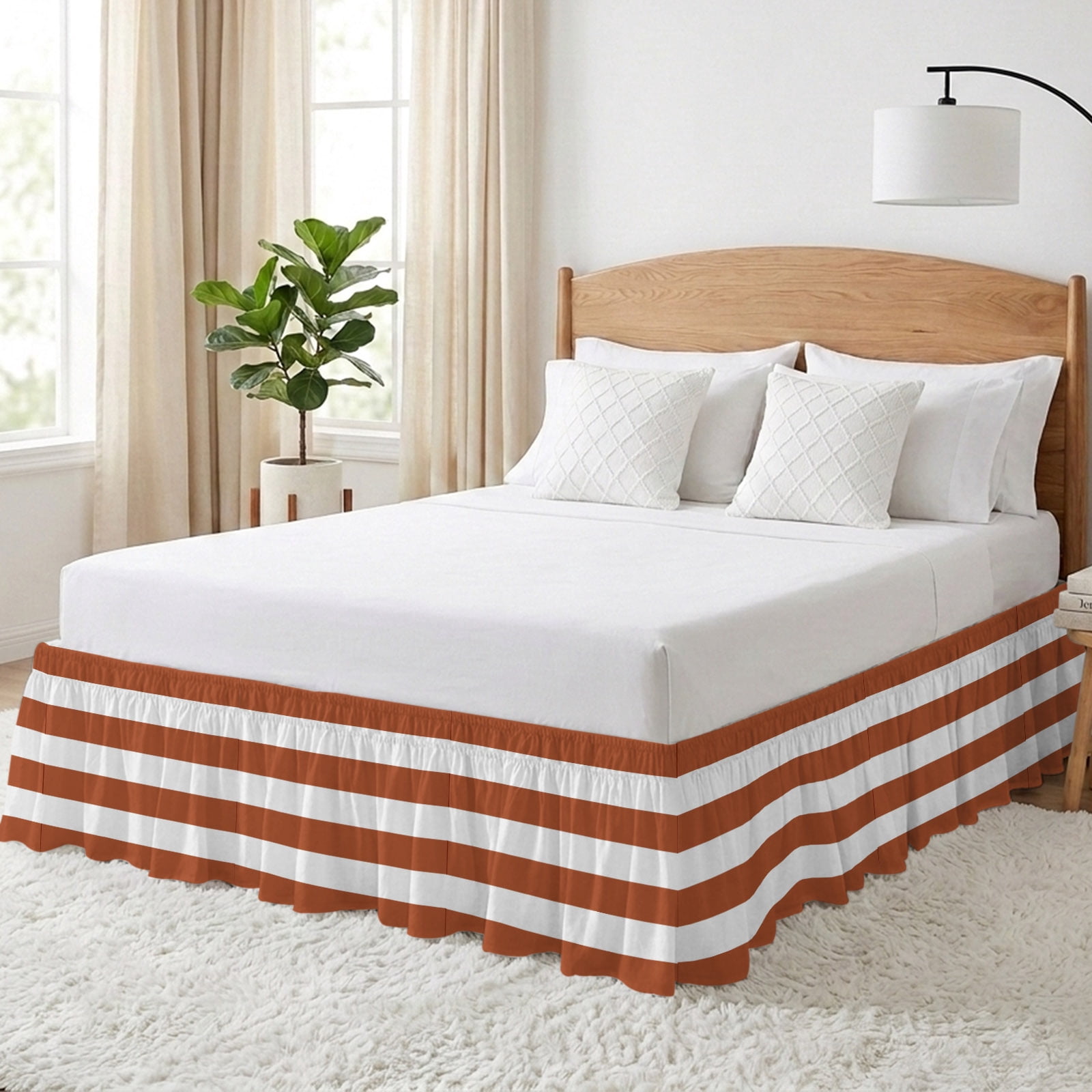 Burnt Orange Stripes Bed Skirt Queen Size 16 Inch Drop, Modern Artistic ...