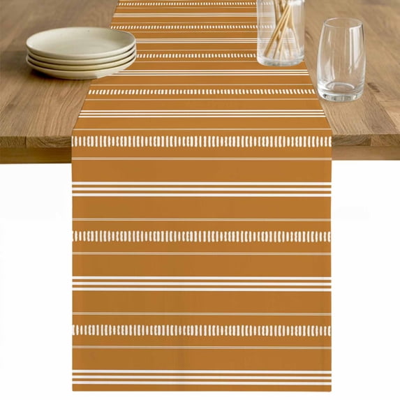 Burnt Orange Stripes Cotton Linen Rectangle Table Runners 13"x70 ...