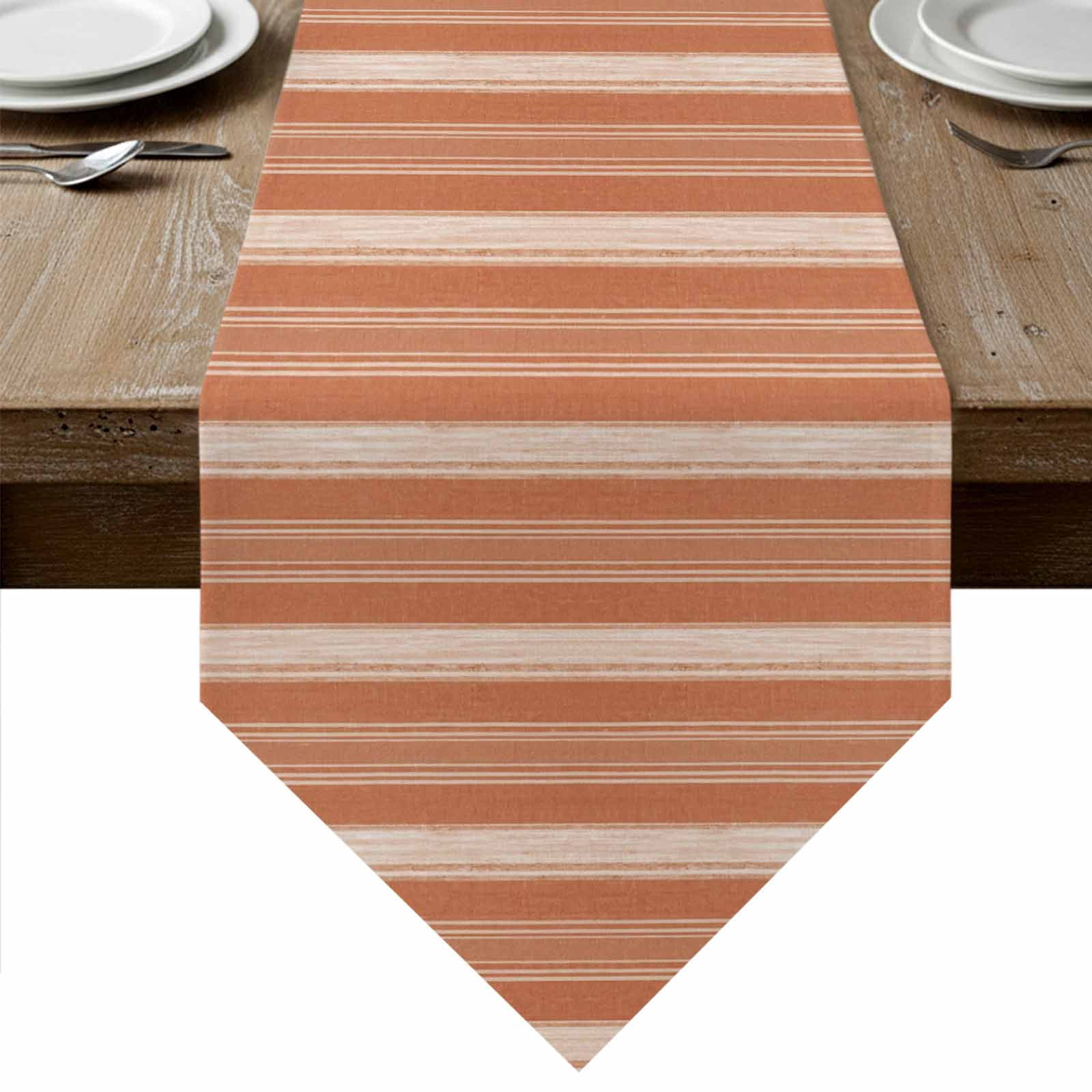 Burnt Orange Stripes Table Runner Linen Burlap Table Runner 72 Inches ...