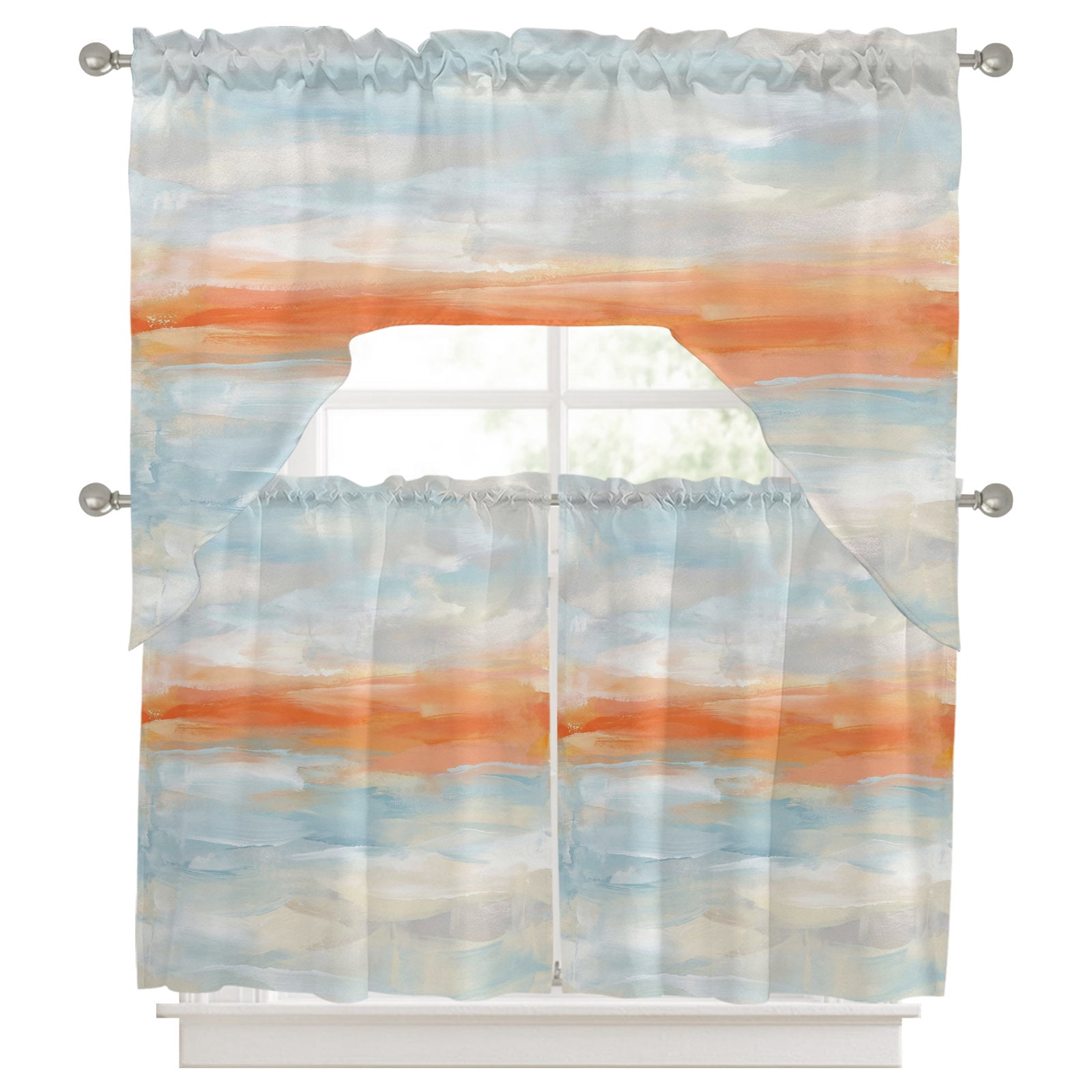 Burnt Orange Sunset Kitchen Curtains Swag Valance and Tier Curtains Set ...