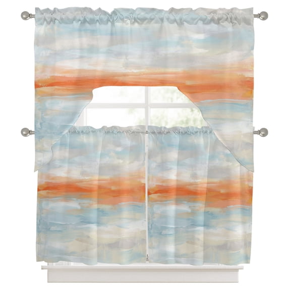 Burnt Orange Sunset Kitchen Curtains Swag Valance and Tier Curtains Set ...