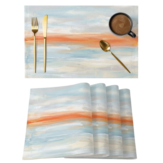 Burnt Orange Sunset Placemats Set of 12 Modern Abstract Art Seaside ...
