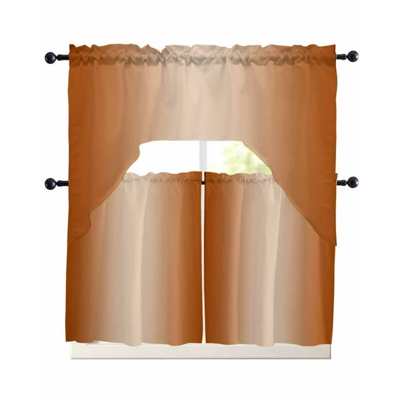 Burnt Orange Swag Valance and Tier Curtains Set Ombre Solid Color ...