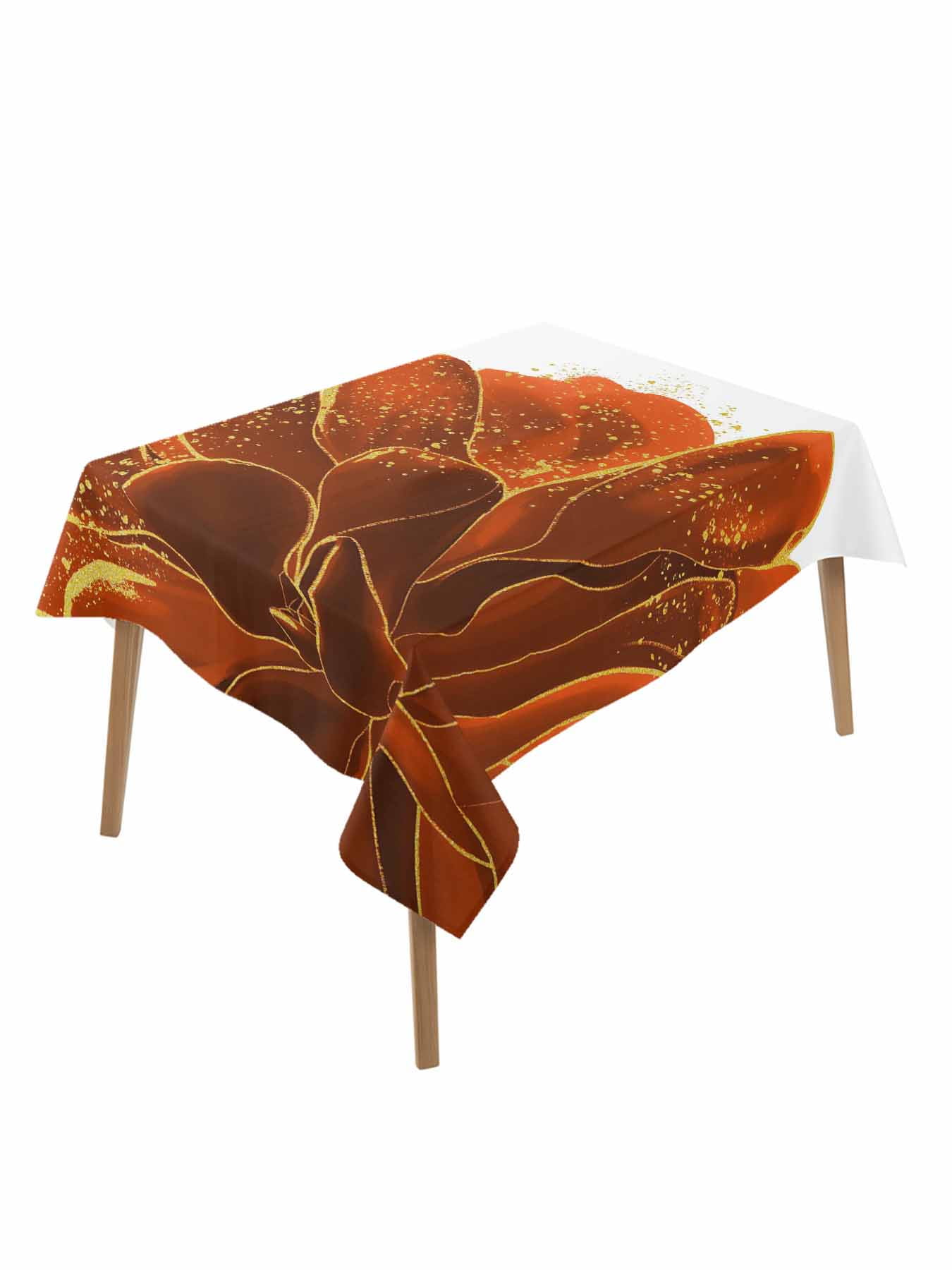 Burnt Orange Table Cloth, Sparkle Gold Stained Floral Flower Art ...