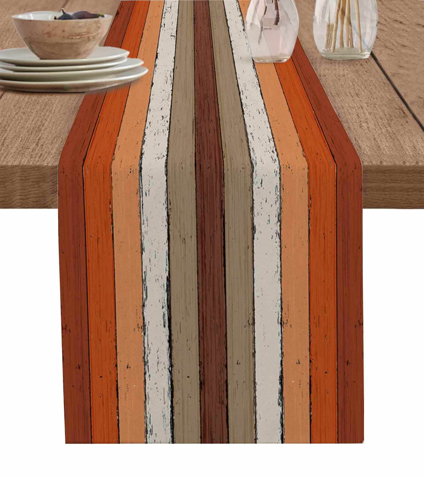 Burnt Orange Table Runner Farmhouse Wood Grain Brown Vertical Striped ...
