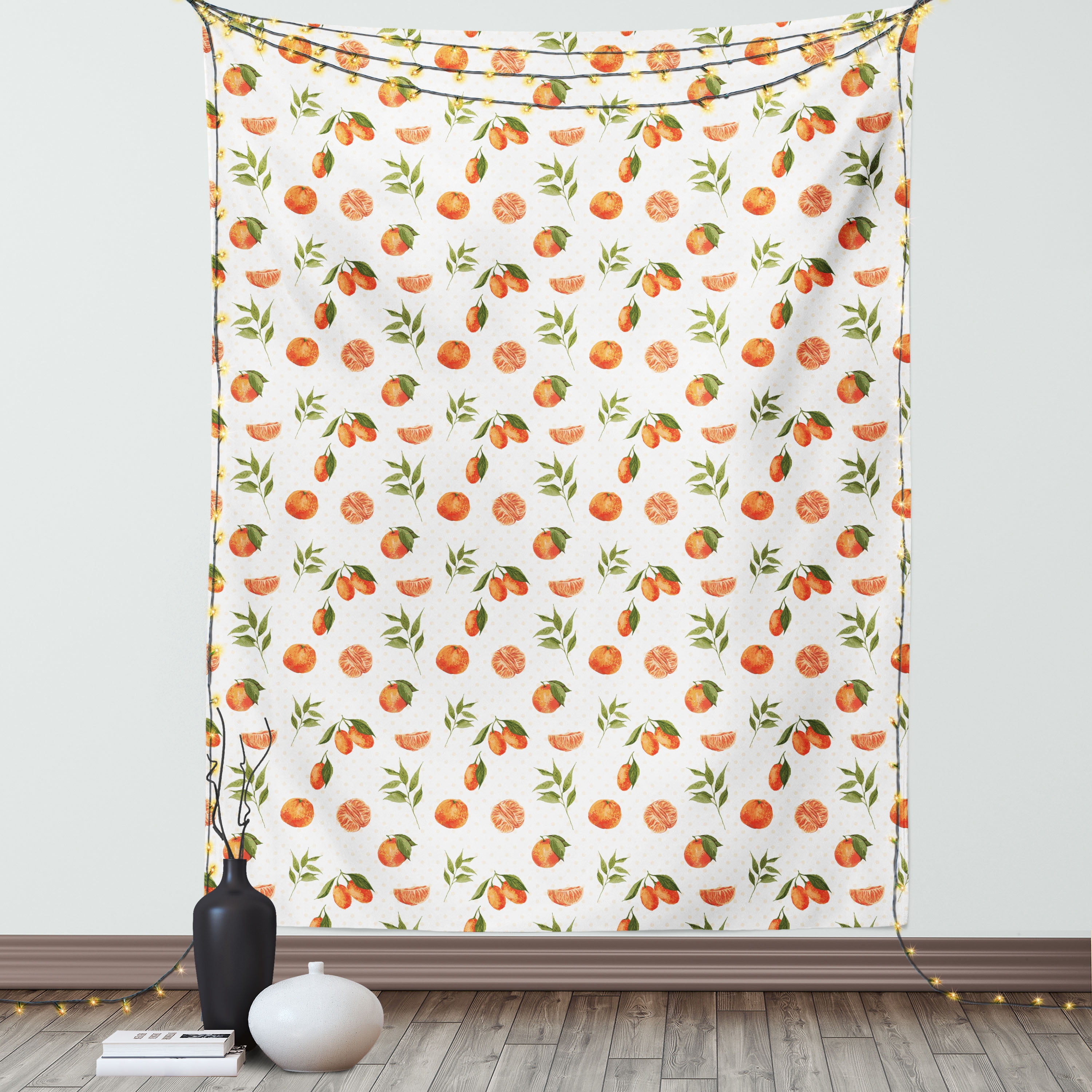 Burnt Orange Tapestry, Watercolor Orange and Tangerine Fruits with ...