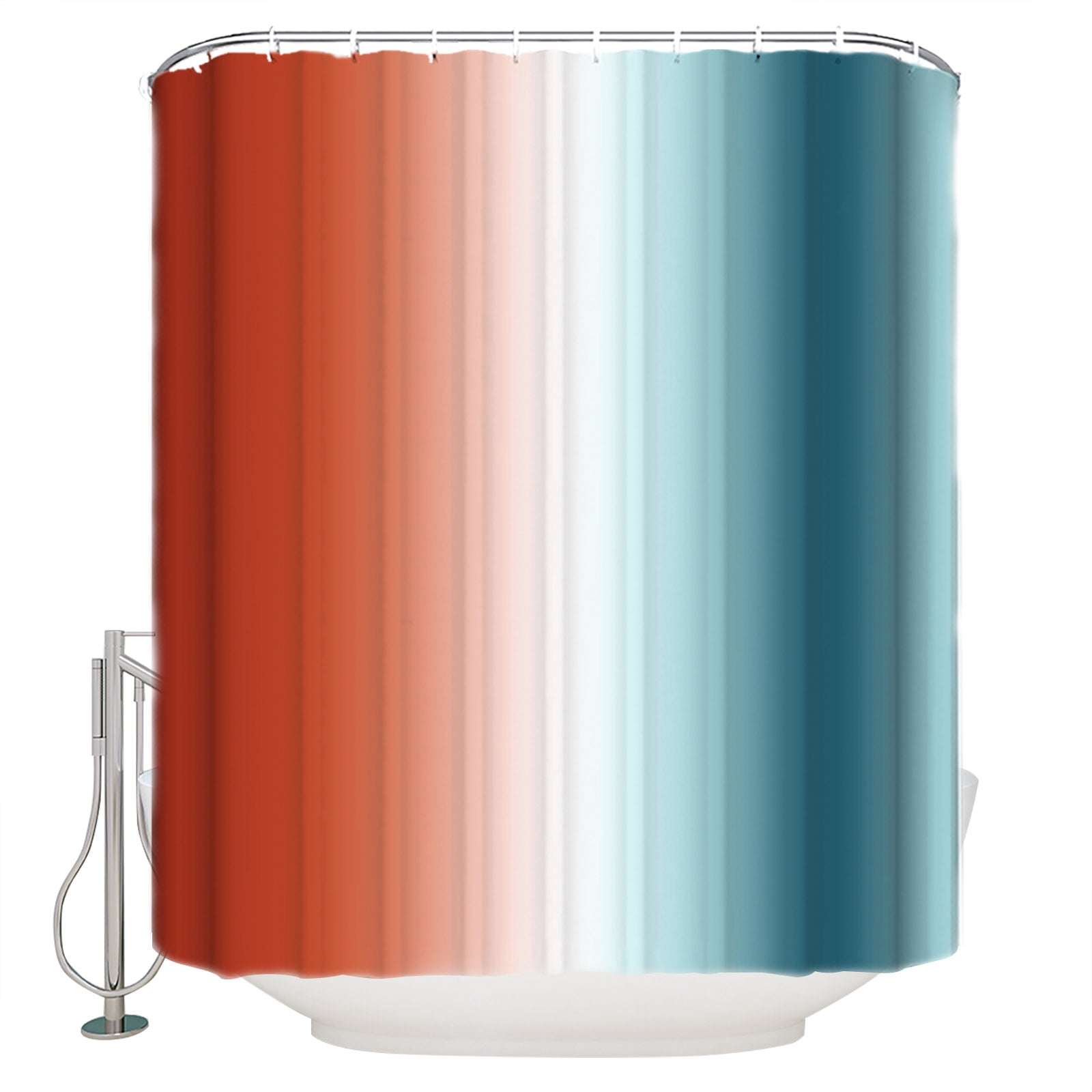 Burnt Orange Teal Ombre Bathroom Shower Curtains with 12 Hooks ...