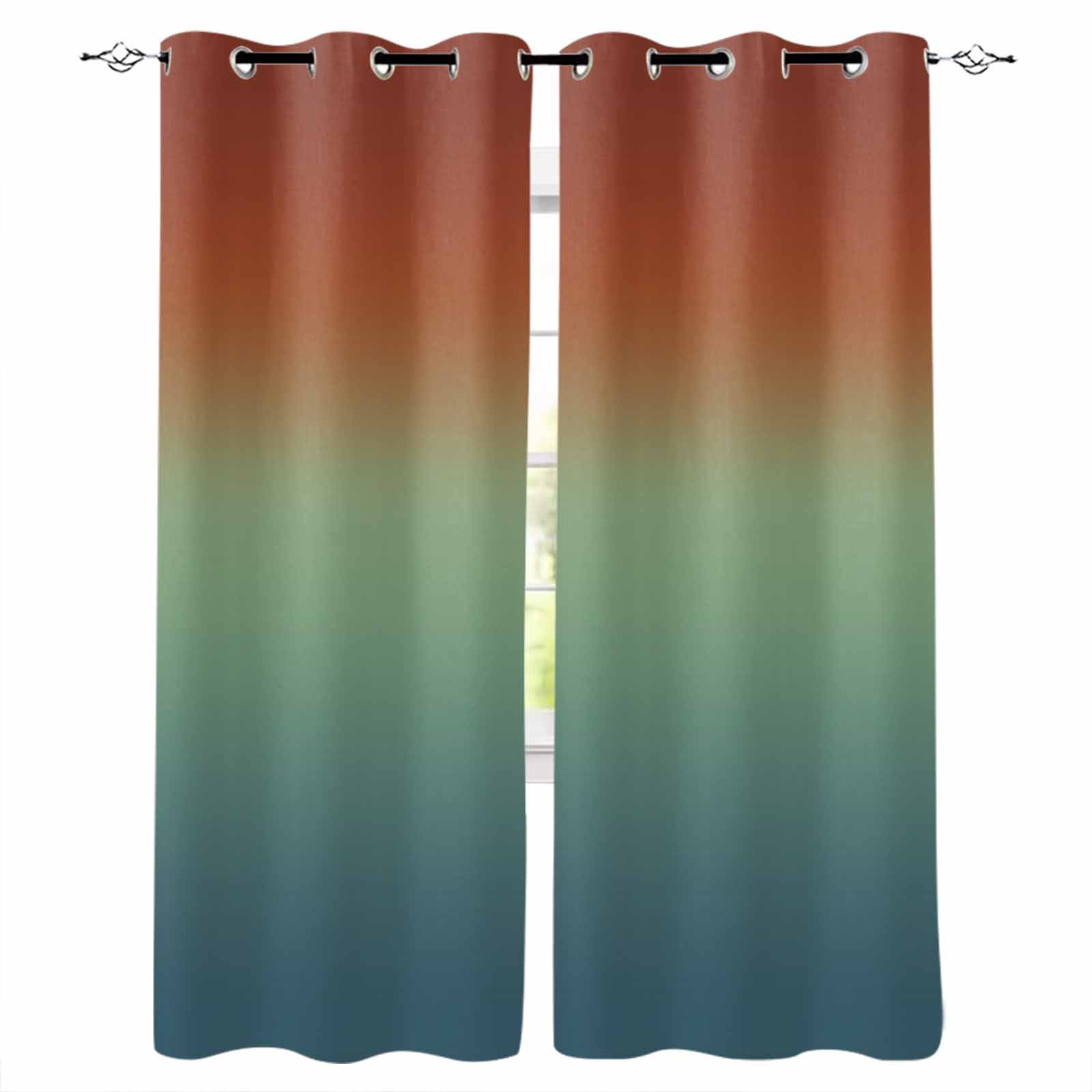 Burnt Orange Teal Ombre Blackout Curtains 63 Inches Long, Modern ...
