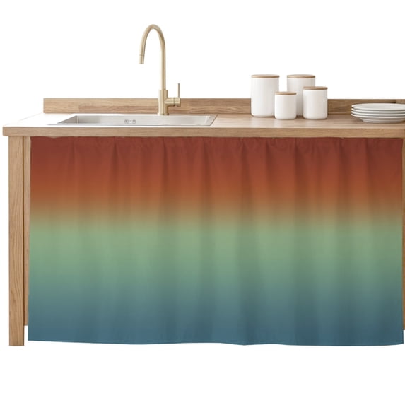 Burnt Orange Teal Ombre Cabinet Curtains 32"W x 55"L,Dustproof Sink ...