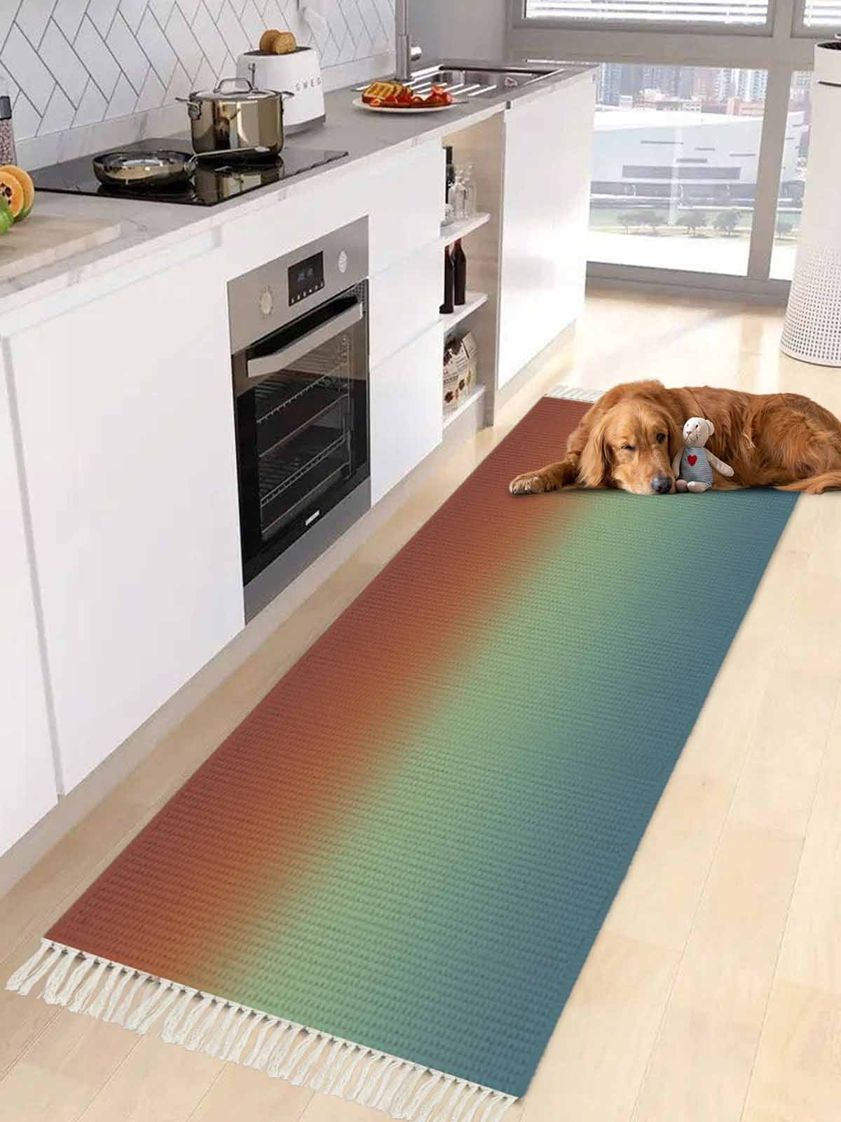 Burnt Orange Teal Ombre Entryway Runner Rug 2x4ft,Modern Abstract Art ...