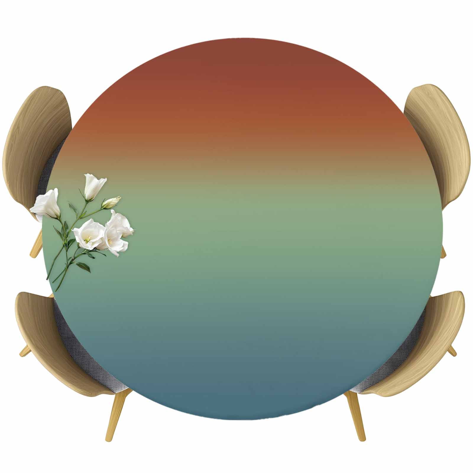 Burnt Orange Teal Ombre Round Tablecloth 36-44 Inch Round Fitted Table ...