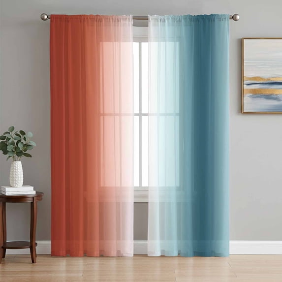 Burnt Orange Teal Ombre Sheer Curtains for Living Room Bedroom Modern ...