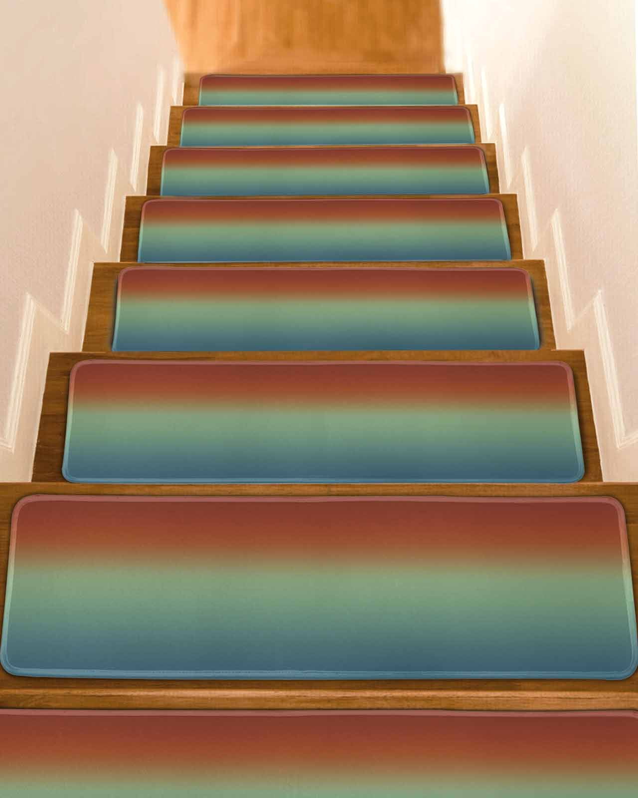 Burnt Orange Teal Ombre Stair Treads for Wooden Steps Indoor Runner Rug ...